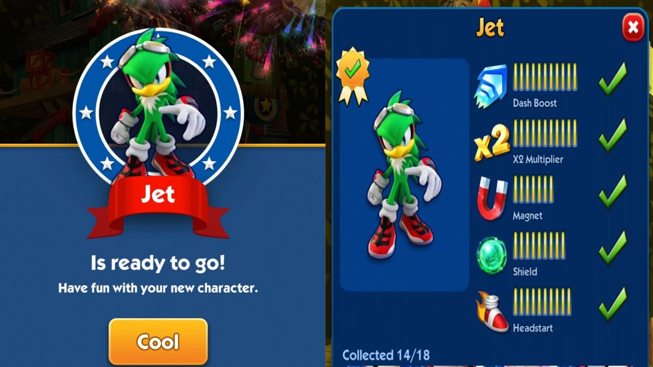 SONIC DASH | JET MAX LEVEL UPGRADE GAMEPLAY - YouTube