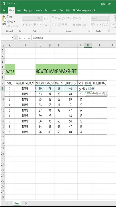 Make Marksheet In Excel Part 3 Shorts Excel Exceltips Exceltutorial Exceltrick Youtube