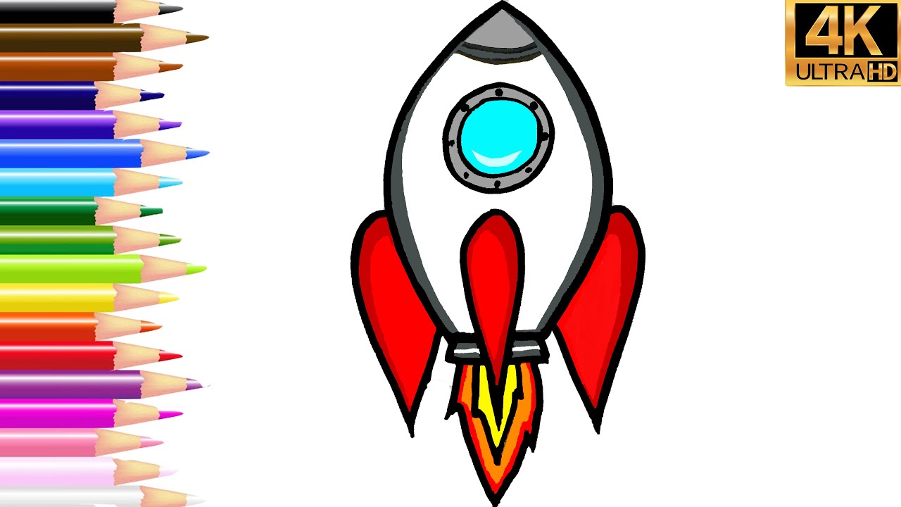 How to draw a ROCKET | Easy Rocket Drawing 🐼 & Painting | Coloring for ...