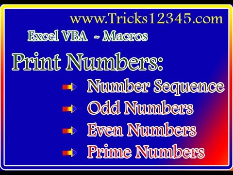 Excel VBA Macros: Print Numbers Evn Odd Prime Serial - YouTube