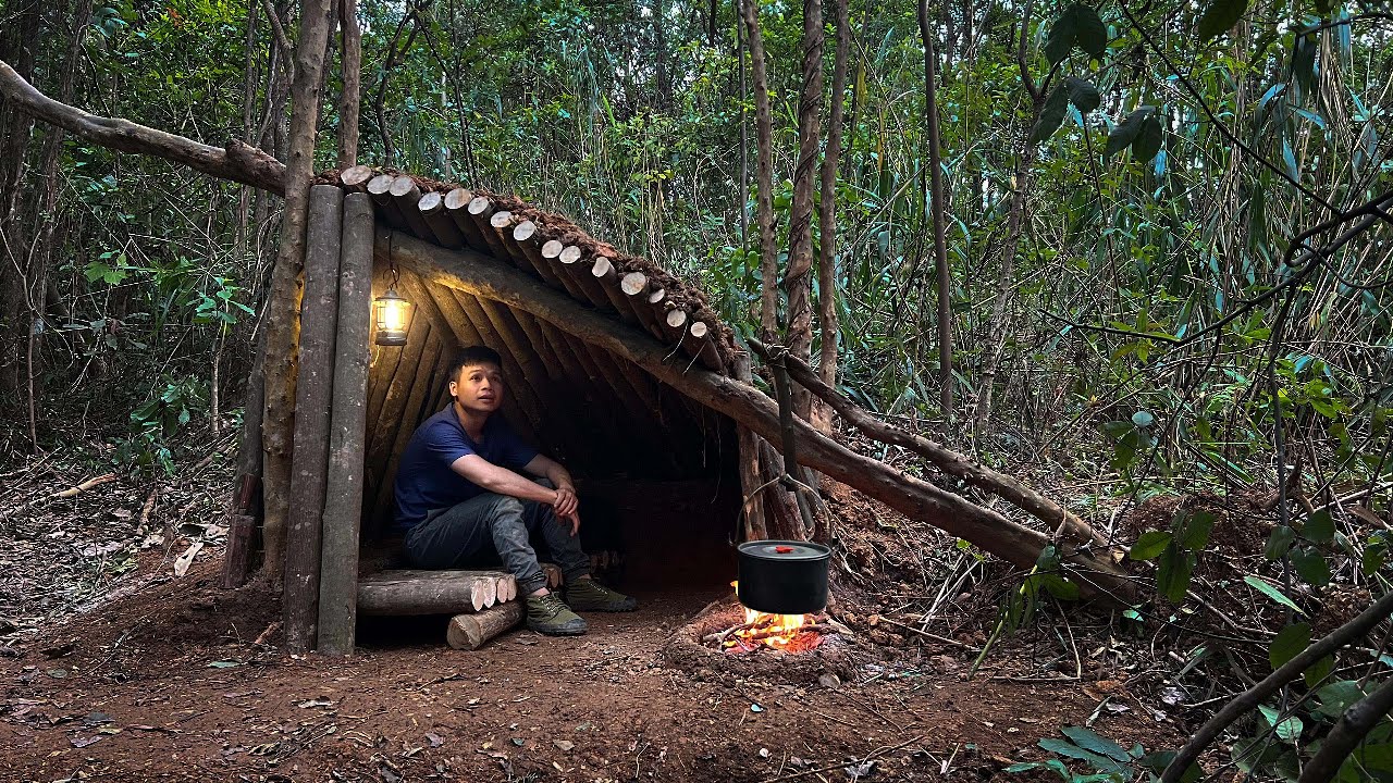 Bushcraft camping. Building a shelter for survival in the wild. - YouTube