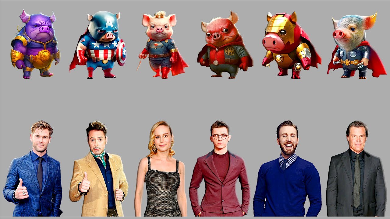 PIGS AVENGERS Thanos, Captain America, Captain Marvel, Spider Man, Iron ...