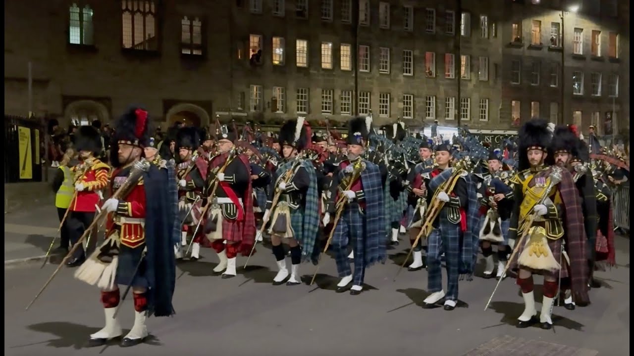 Massed Pipes and Drums march out from the Royal Edinburgh Military ...
