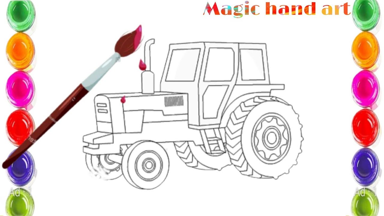How to draw a tracktor, Coloring for Kids & Toddlers Basic,JCB Drawing ...