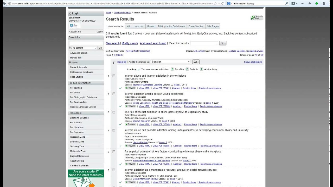 Using the Emerald journal collection - YouTube