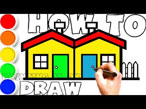 How to draw a simple house | A semi-detached house | Drawing for Kids ...
