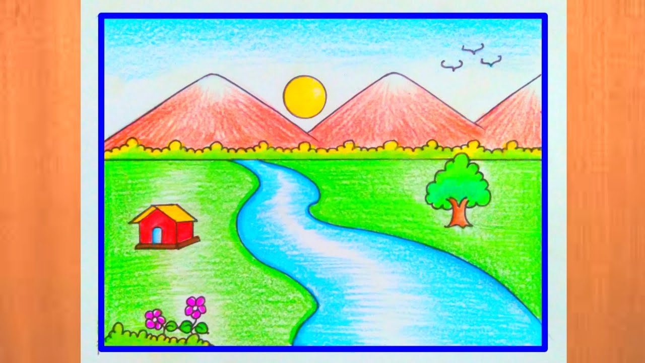 Scenery drawing / How to draw a beautiful Landscape very easy step by ...