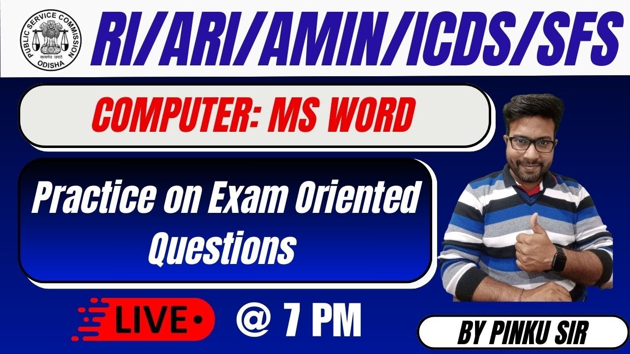 Computer ll MS Word Part-1 || OSSSC (RI/ARI/AMIN/ICDS/SFS) || BY PINKU ...
