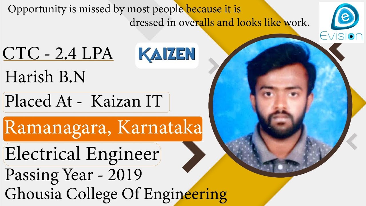 Congrats,Harish BN| Selected Kaizen IT Services Pvt IT Ltd|2.4LPA |EEE,PoY2019|Ramanagara ...