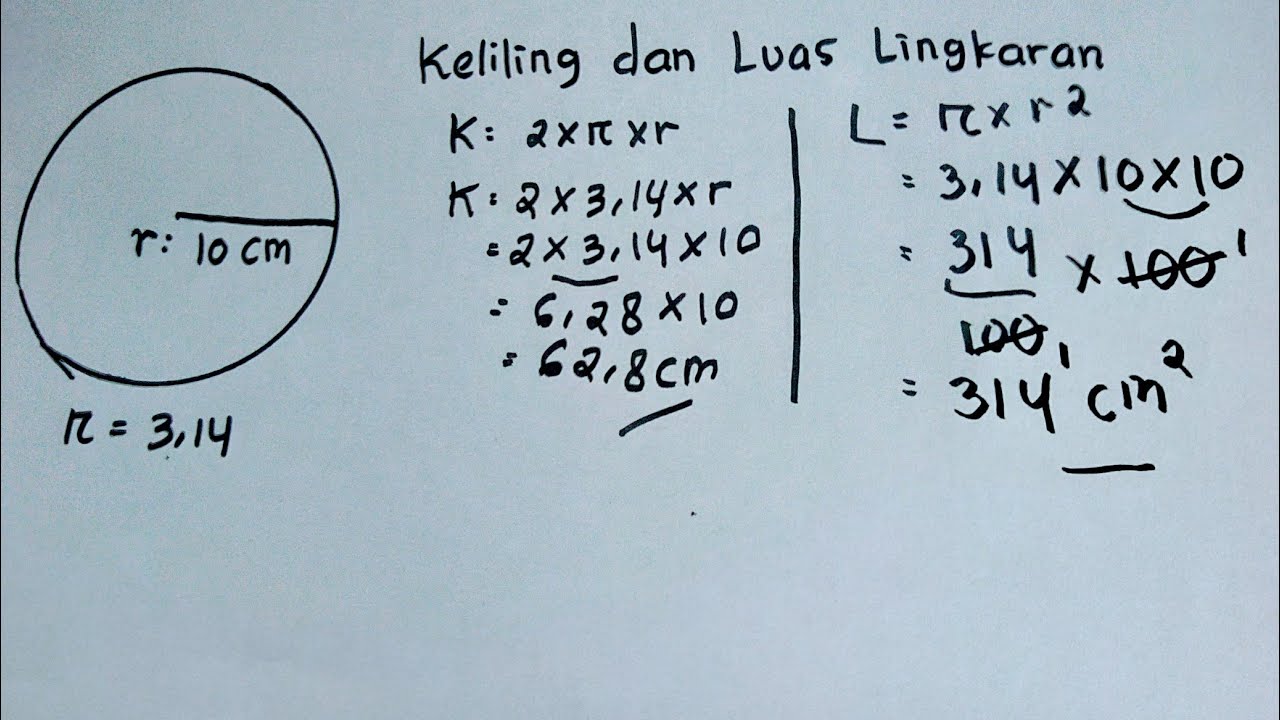 Cara Menghitung Keliling dan Luas Lingkaran dengan phi= 3,14#matematika ...
