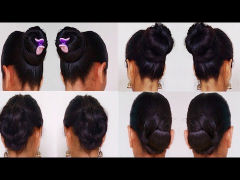 4 Hair styles l Easy & Simple Bun Hair Styles l wedding Ambada Hair ...