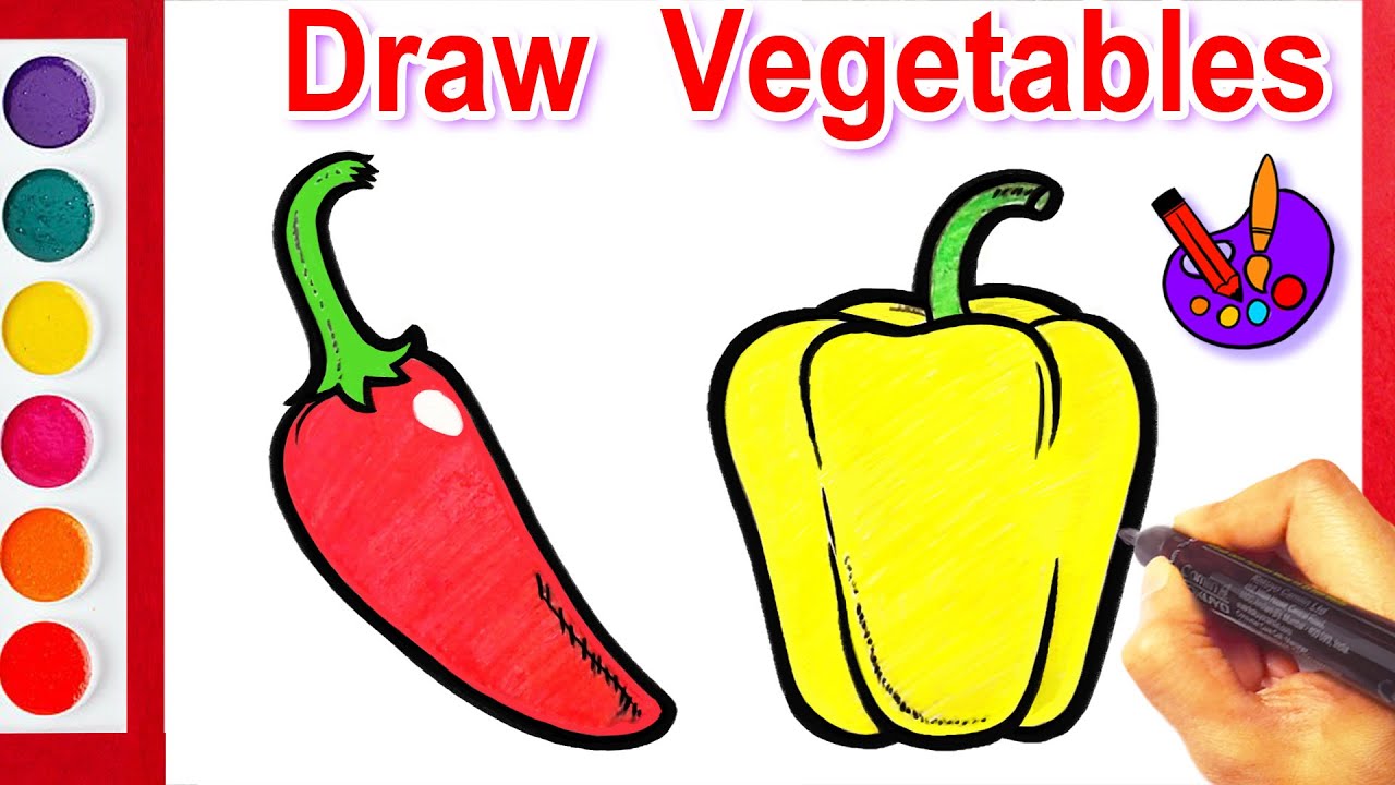 Vegetables Drawing Easy | easy capsicum drawing, red chilli drawing ...
