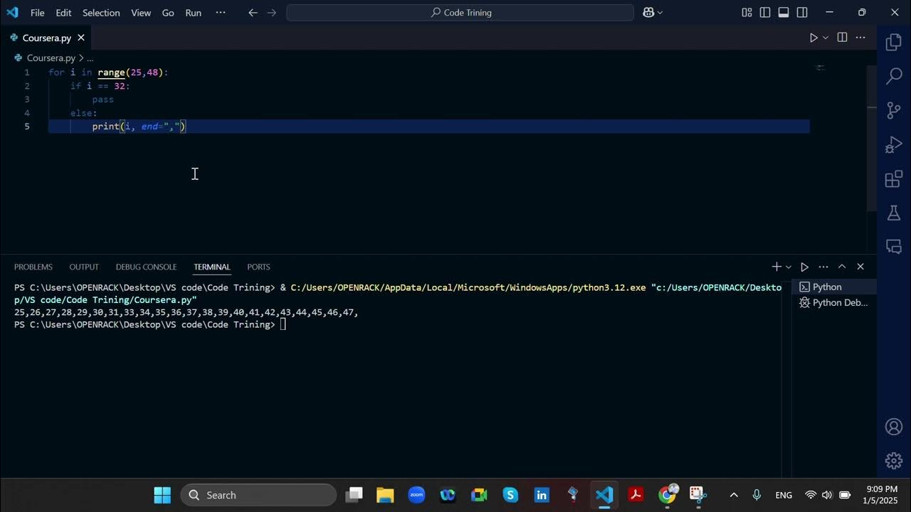 Python language using VC code - my first code demonstrates For loop and ...
