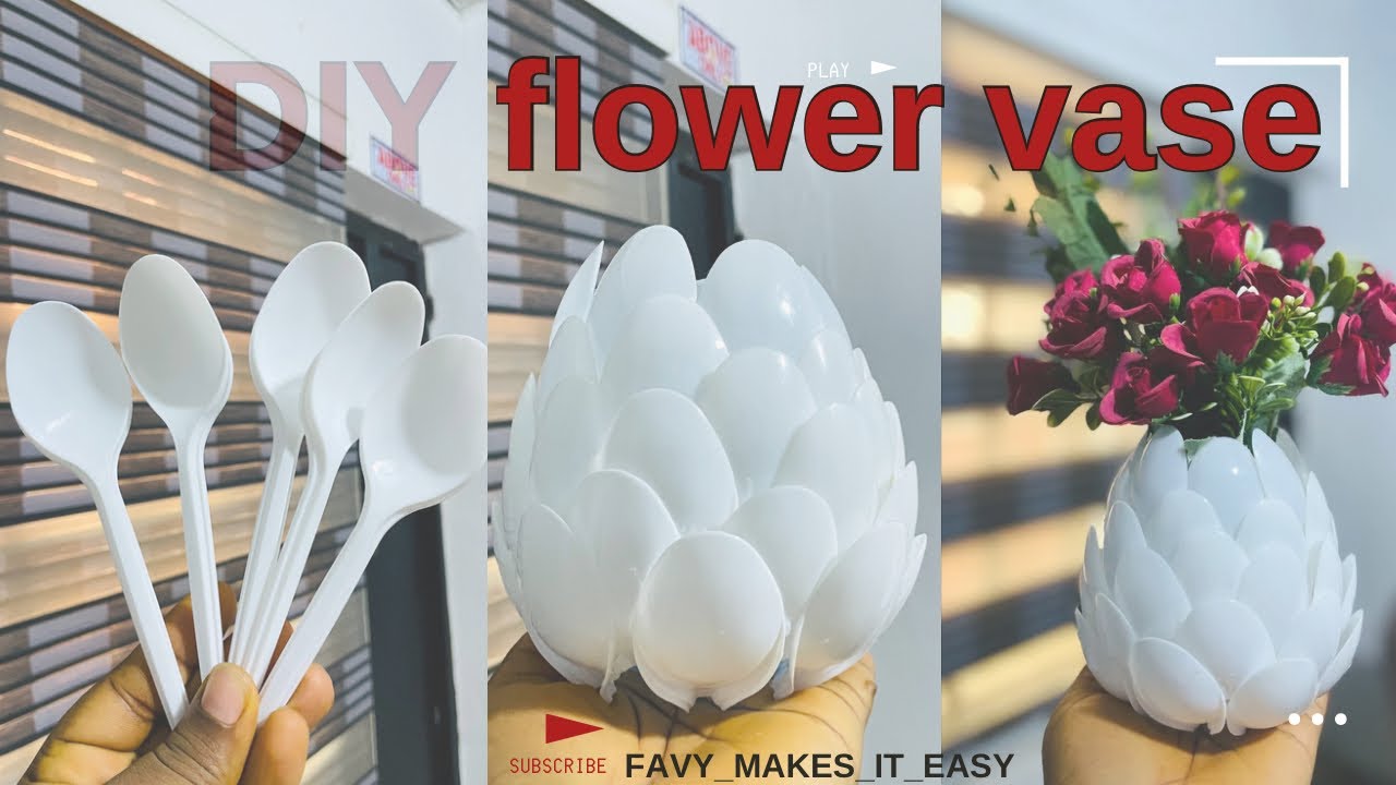 HOW TO MAKE BEAUTIFUL FLOWER VASE WITH PLASTIC SPOONS || EASY DIY ...