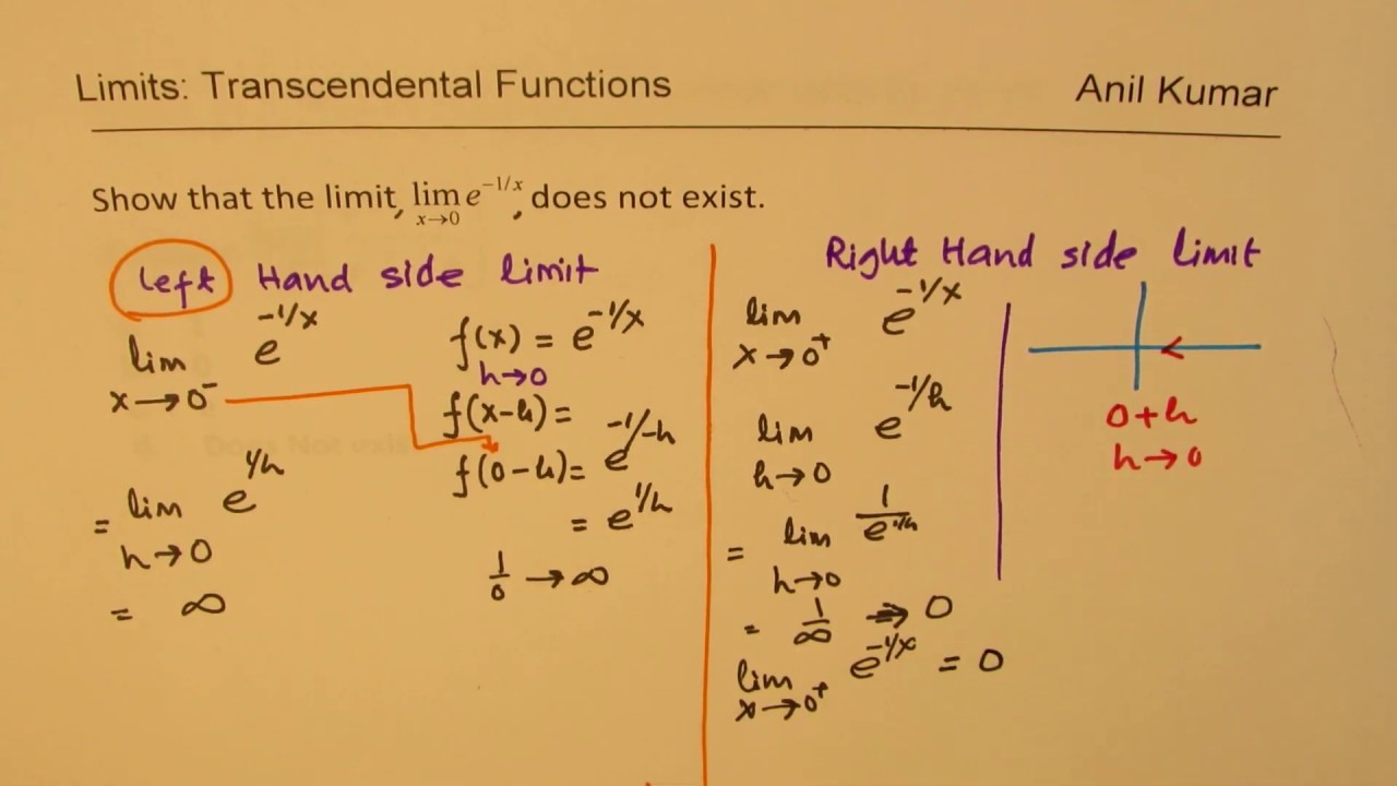 Show Limit Does Not Exist As X Approaches Zero For E 1 x YouTube