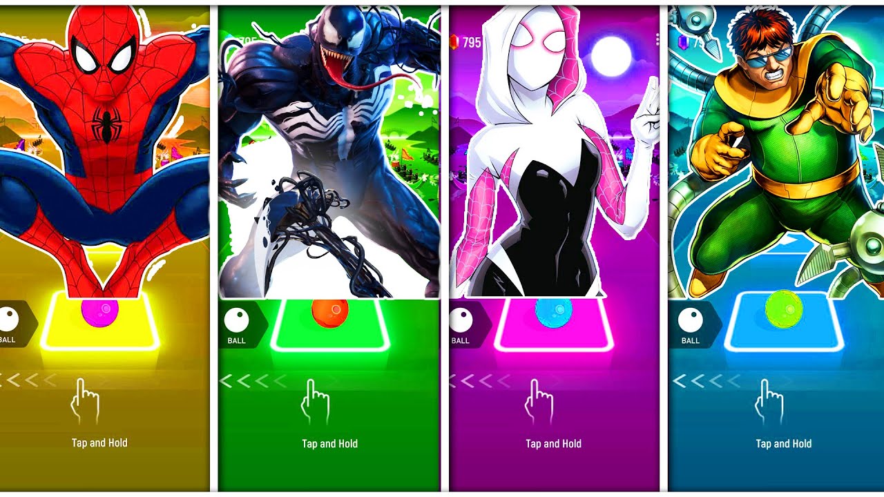 Spider Man vs Venom vs Gwen Stacy vs Doctor Octopus Tiles Hop EDM RUSH - YouTube