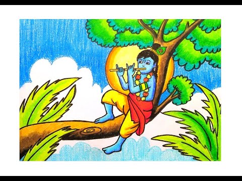 KRISHNA JANMASHTAMI DRAWING/HAPPY JANMASHTAMI POSTER DRAWING EASY STEPS ...