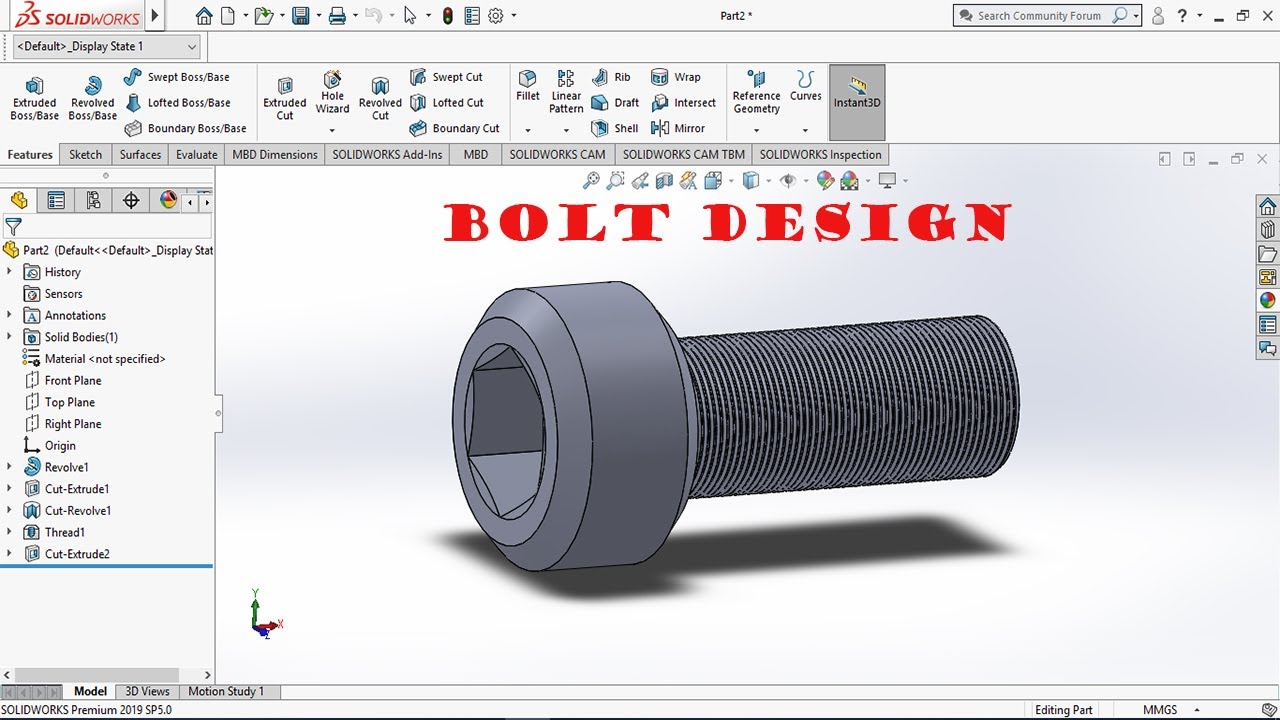 Bolt Design in SolidWorks | | 3D Bolt . - YouTube