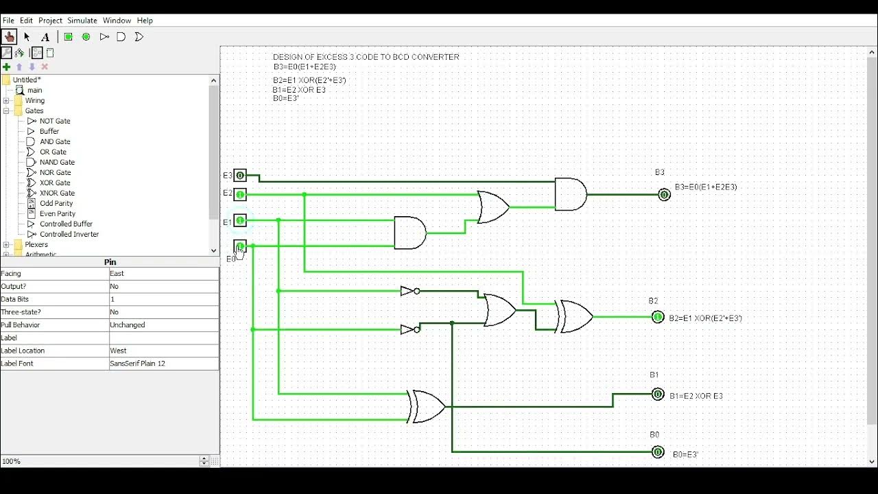DESIGN OF EXCESS 3 TO BCD CONVERTER USING LOGISIM - YouTube