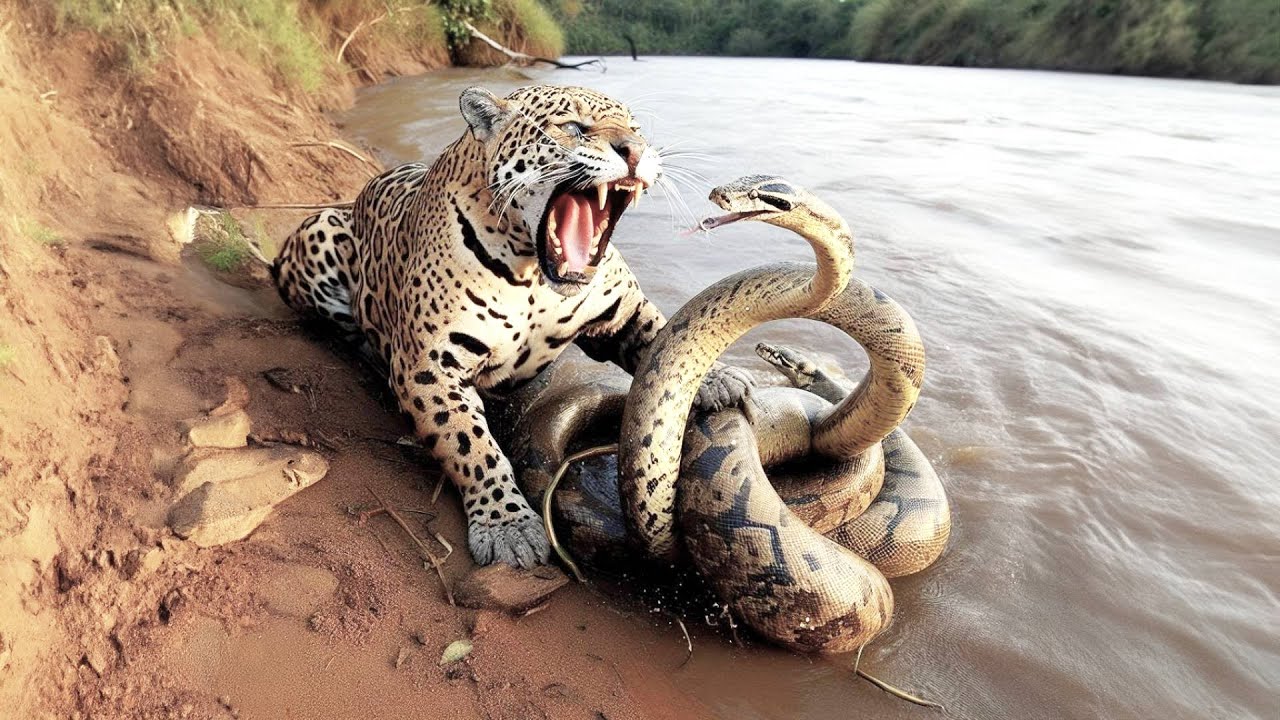 ONÇA ATACA COBRA GIGANTE E A DEVORA AS MARGEM DO RIO - YouTube