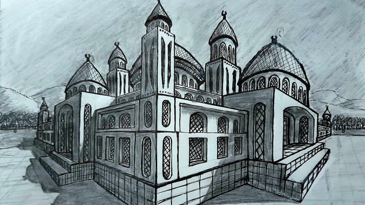 Comment dessiner une mosquée en utilisant la perspective à 2 points de ...