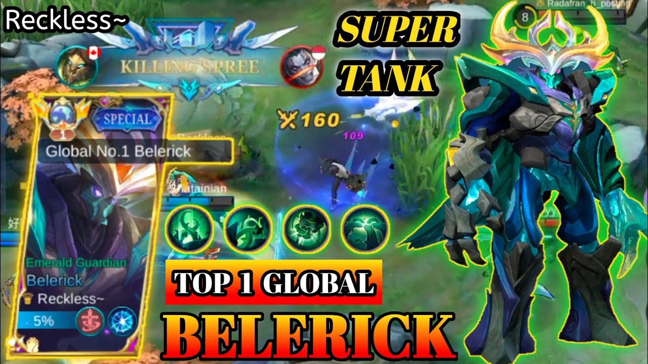 TOP 1 GLOBAL BELERICK | MOBILE LEGENDS GAMEPLAY BY Reckless~ | SUPER TANK BELERICK - YouTube