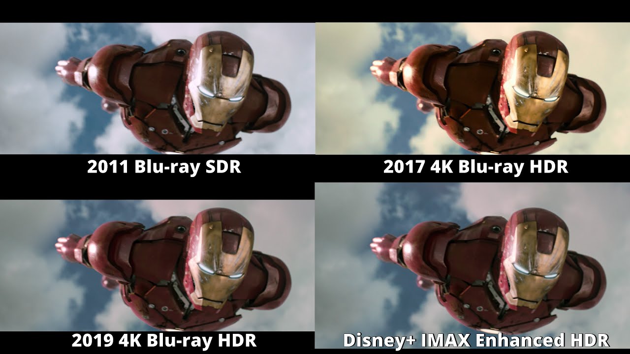 Iron Man Disney+ IMAX Enhanced vs 4K Blu-ray vs Blu-ray (SDR version ...