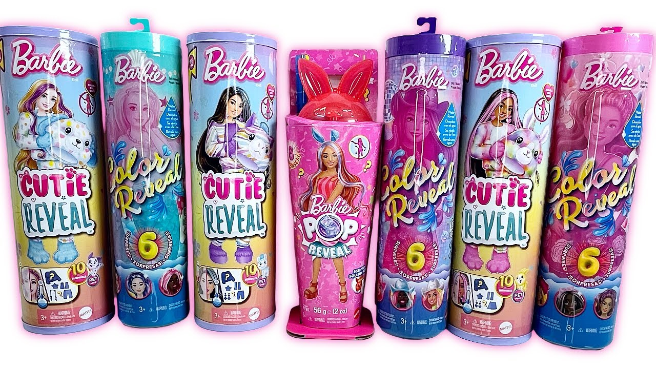 ASMR Unboxing Barbie Reveal: Cutie! Color! POP! 7 Dolls to Unbox 43 ...