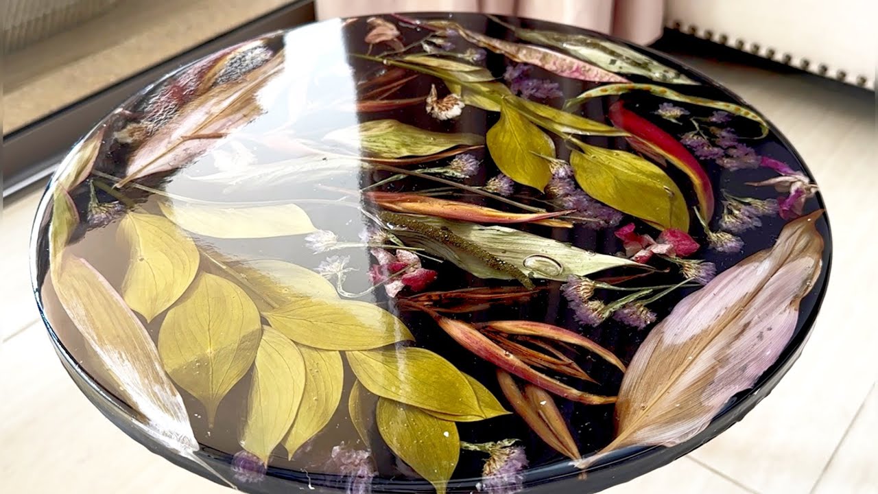 Resin Art Tutorial. Amazing black table made of flowers. Removing epoxy ...