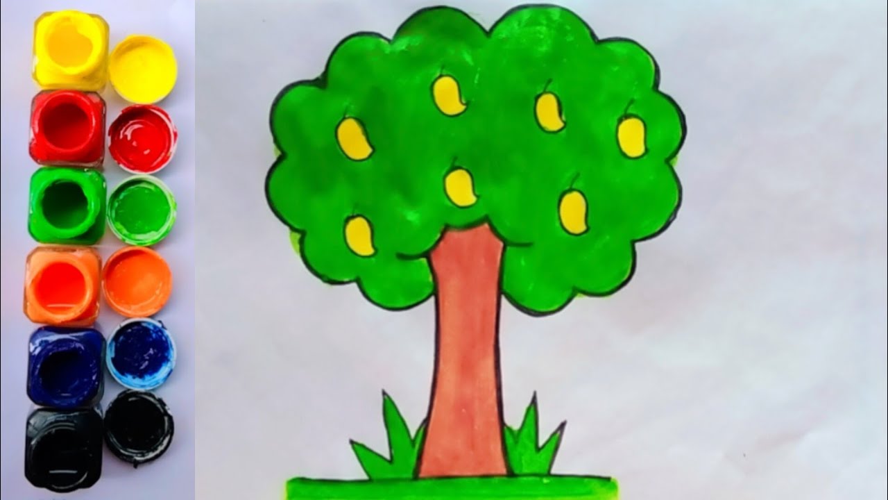 How to draw a mango tree ।। Mango tree drawing।। Mango tree drawing ...