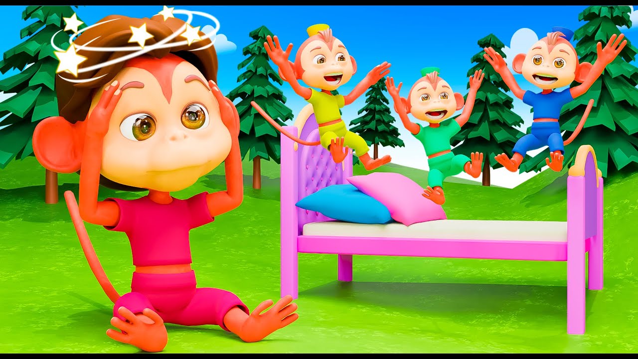 Five Little Monkeys Jumping on the Bed | Play Safe Song + More Nursery ...
