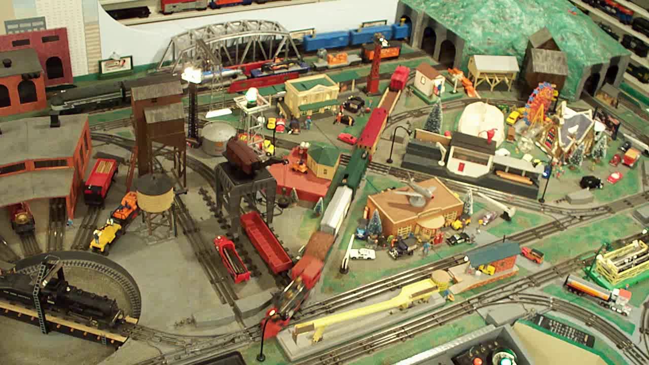 Three Lionel Trains Running on Classic 50s Layout with Homemade ...