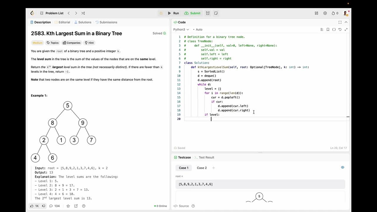 Kth Largest Sum In A Binary Tree - YouTube