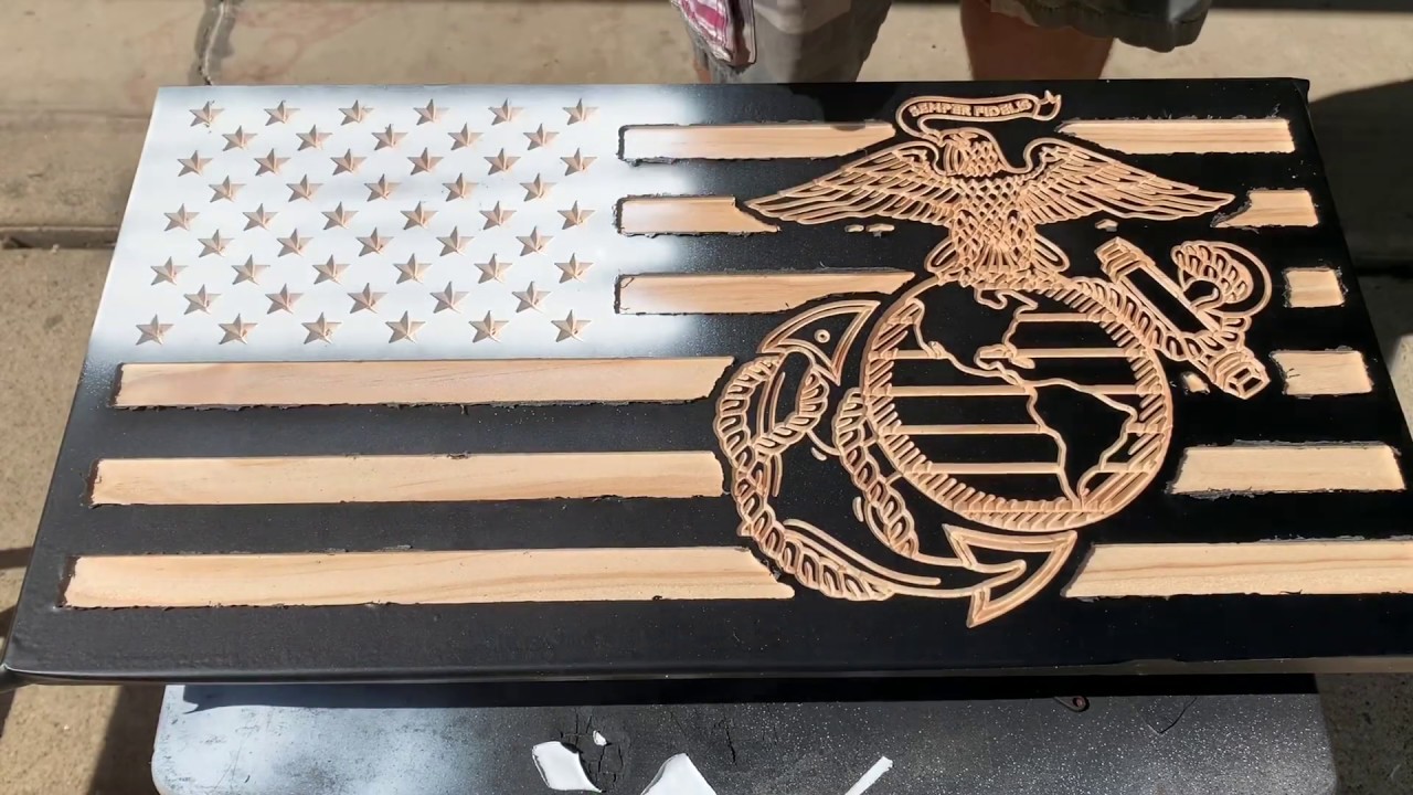 CNC machining an American Marine EGA flag - YouTube