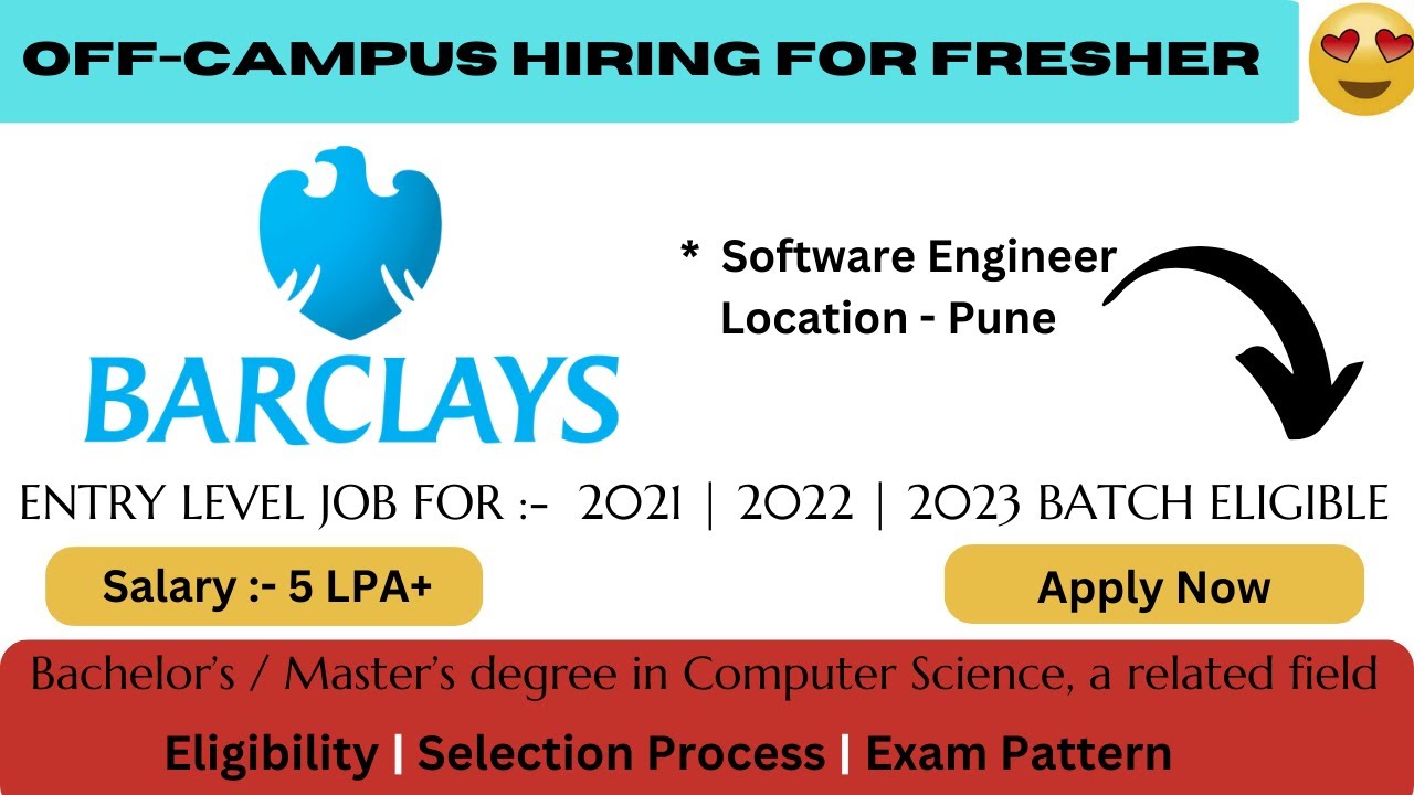 🔥BARCLAYS TECHNOLOGY ANNOUNCED HIRING FOR ALL GRADUATES | FRESHERS CAN ...