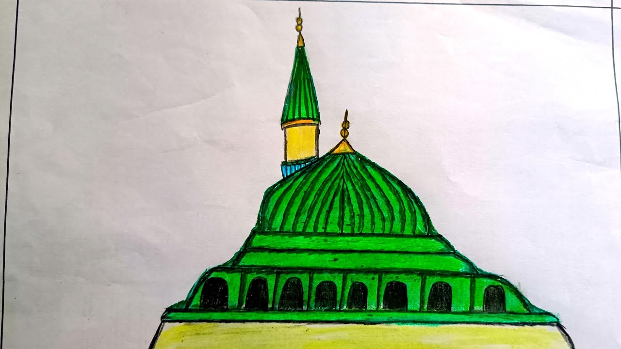 Masjid-E-Nabwi Drawing Tutorial step by step || How to draw Madina very ...