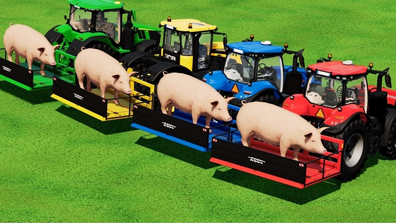 GIANT PIGS LOADING with MINI TRACTORS of GOAL-SCORING TRACTOR ! Farming ...
