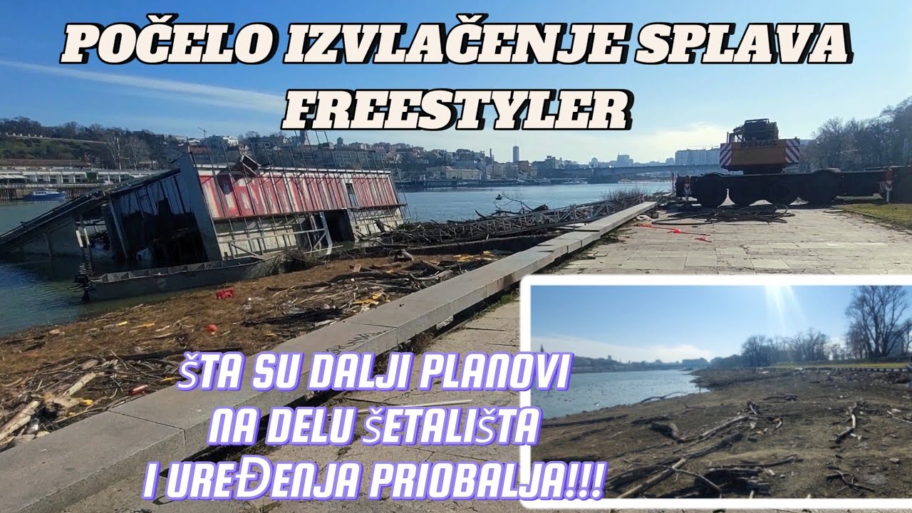 Beograd reka Sava počelo izvlačenje splava Freestyler,proširena obala ...