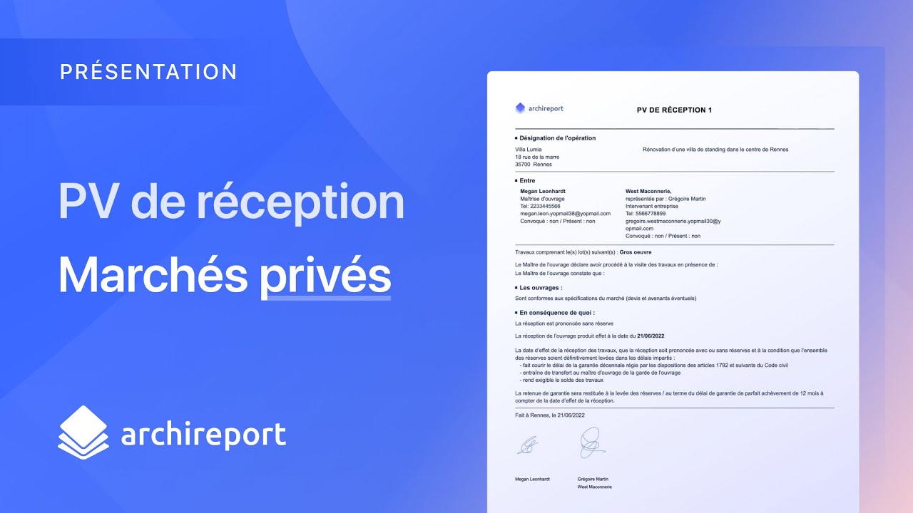 Comment réaliser un PV de réception Marchés privés - YouTube