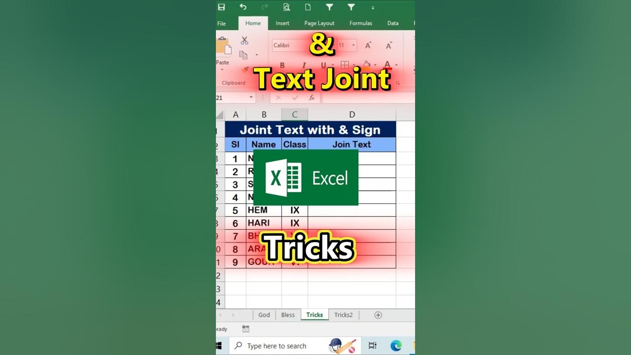 Joint Text with & Sign #excel #exceltips #exceltricks - YouTube