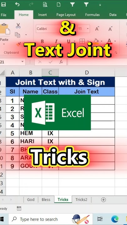 Joint Text with & Sign #excel #exceltips #exceltricks - YouTube