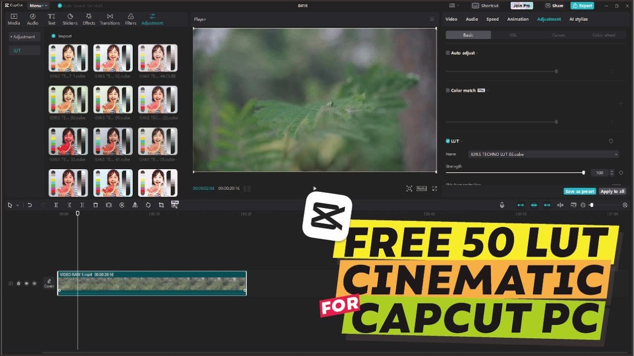 Free 50 Cinematic LUT For Capcut PC || Color Grading For Capcut PC ...