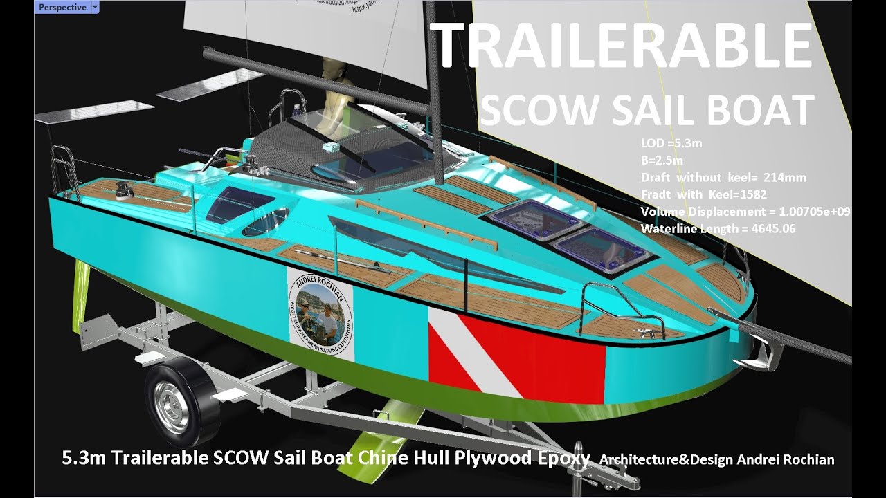5.3m Trailerable SCOW Sail Boat Chine Hull Plywood Epoxy Architecture ...