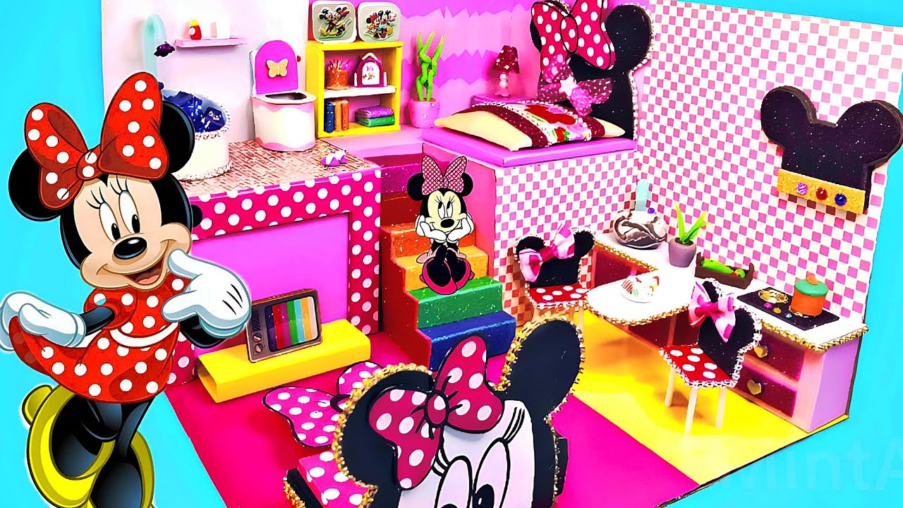 how to make Cute Minnie Mouse House with Rainbow Stairs from Cardboard ...