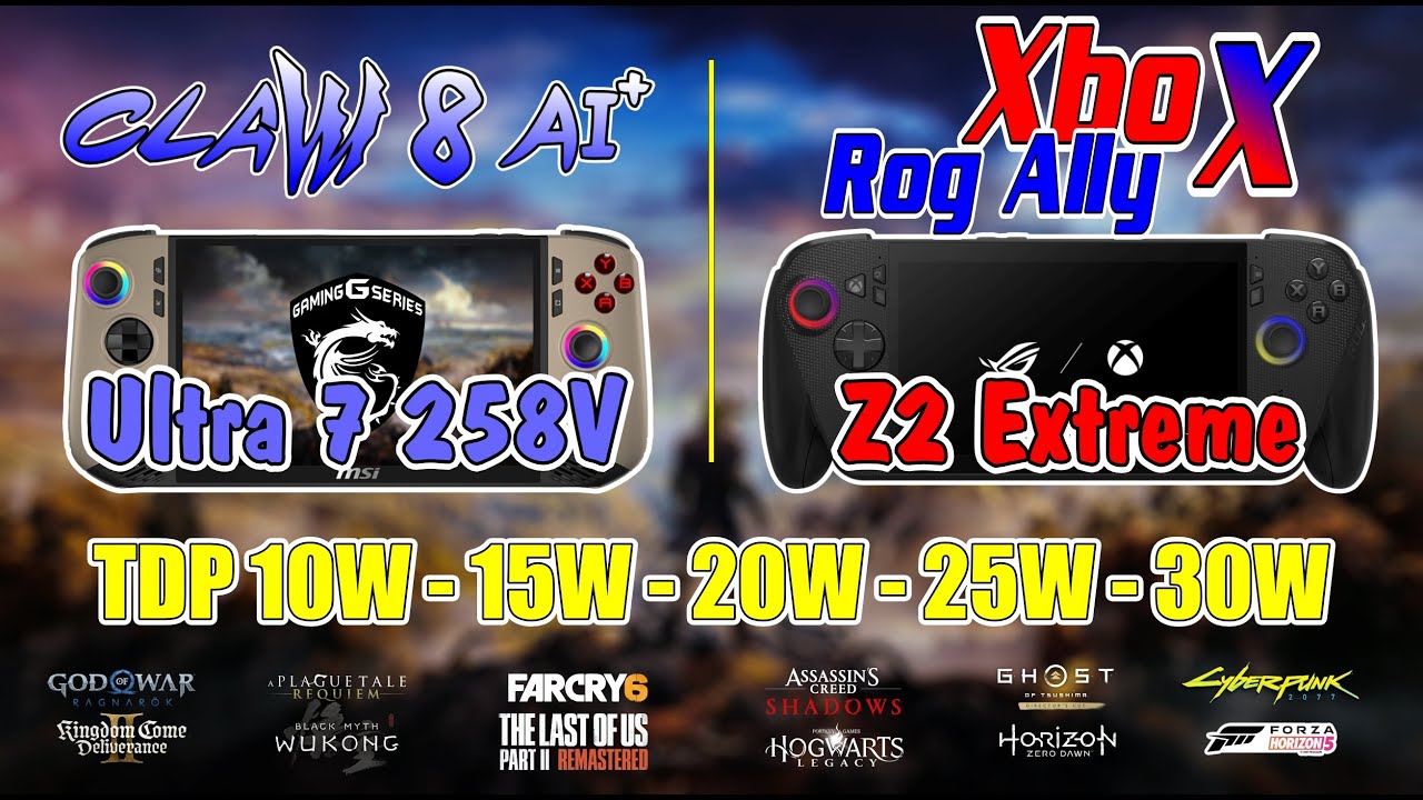 Claw 8AI (Ultra 7 258V) vs. ROG Xbox Ally X (Z2 Extreme): 10W-30W ...