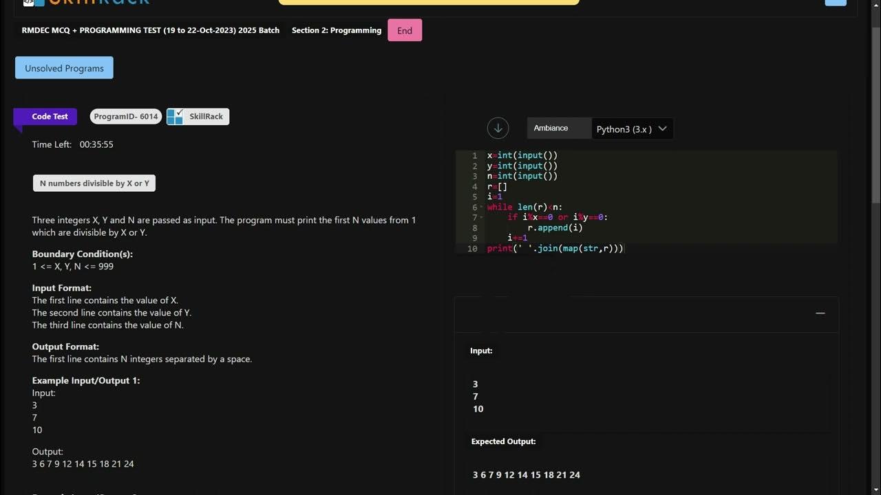 SKILLRACK | MCQ + PROGRAMMING TEST (19TO 22 OCT 23) 2025 | N NUMBERS ...