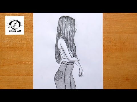 How to Draw a Beautiful Girl Standing from One Side || Girl drawing ...