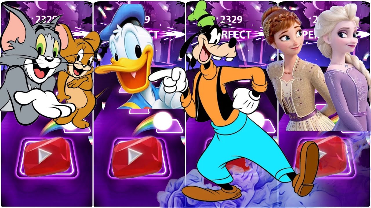 Tom and Jerry 🆚 Donald duck 🆚Goofy 🆚 Frozen2 Tiles Hop EDM RUSH - YouTube