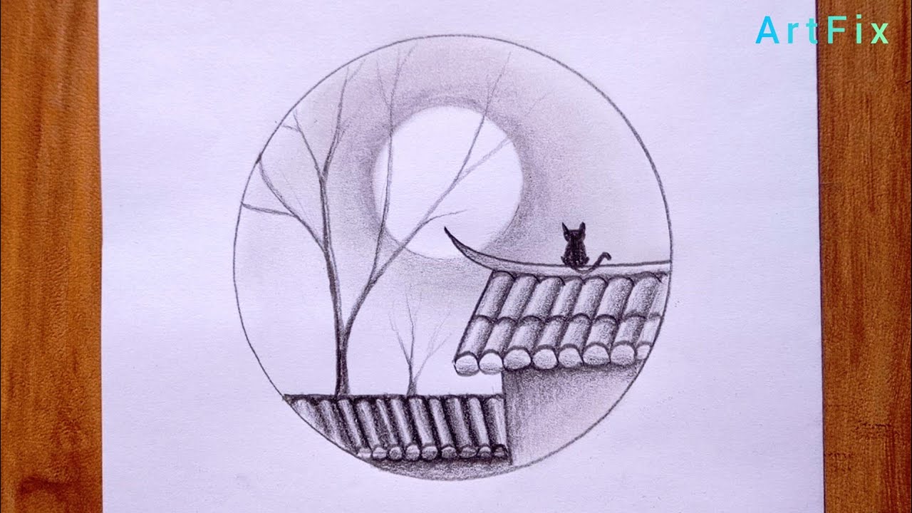 Beautiful Scenery 💓 Drawing || Circle Scenery Drawing|| How to draw ...