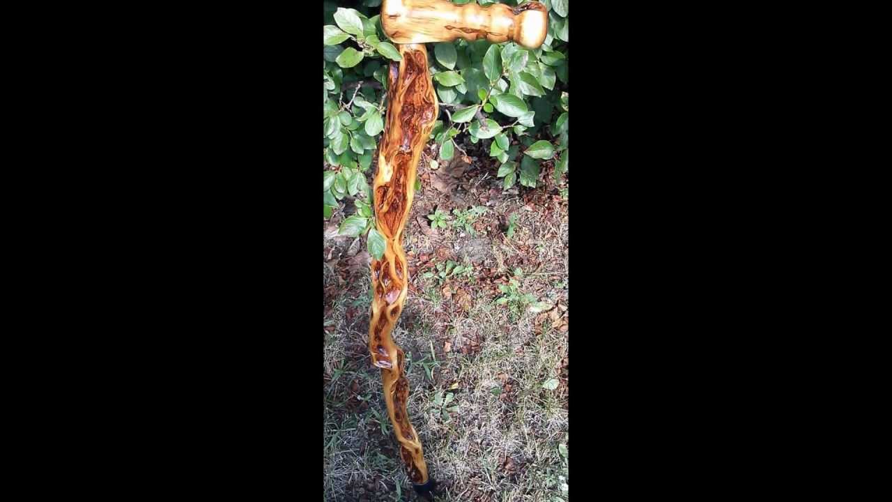 Hand carved diamond willow walking cane. - YouTube